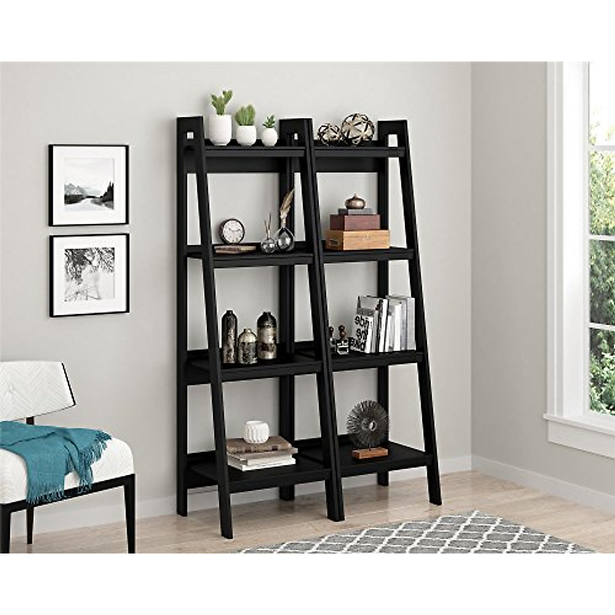 Ameriwood Home Lawrence 4 Shelf Ladder Bookcase Bundle, Black