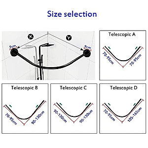 Shower Curtain Rail L Shaped Telescopic Shower Curtain Rods Waterproof Curtain Rustproof Metal Curved Bathroom Curtain Rail Rod (60x80cm-80x120cm)