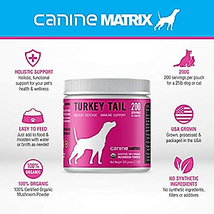 Mushroom Matrix Canine Organic Mushroom Powder Turkey Tail Immune Support and Holistic Defense Supplement for Dogs, 200 Grams (Packaging May Vary)