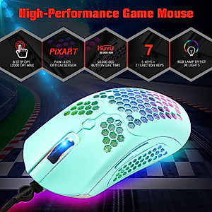 GK61Pro Mechanical Gaming Keyboard and Model Mouse Combo,Wired 18 Chroma RGB Backlit 62key Anti-ghosting Honeycomb Gaming Mouse 12000 DPI Ergonomic for Windows PC Gamers Typists（Blue/Blue Switch）