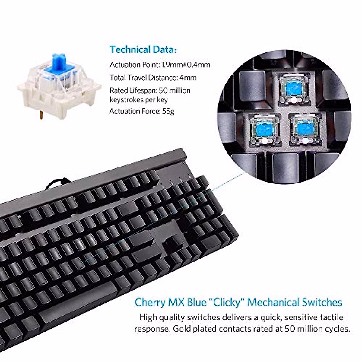 Teerwere Gaming Keyboard 104 Key Outemu Blue Switch Side Printed RGB Mechanical Gaming Keyboard Full Color Backlit System Mechanical Gaming Keyboard (Color : Black, Size : One Size)