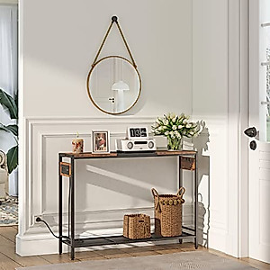 IRCPEN Console Table with Outlet & 2 USB Ports, 42" Wood Entryway Table with Shelves Storge, Farmhouse Sofa Behind Couch Table with Charging Station for Living Room, Hallway, Foyer, Corridor