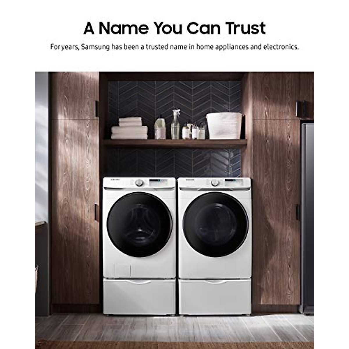 SAMSUNG 27-Inch Washer Dryer Pedestal Stand w/ Pull Out Laundry Storage Drawer, Stainless Steel, WE402NW/A3, White