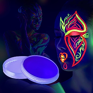 MEICOLY Neon Purple Face Paint,Water Activated Face Paint,Glow in The Dark Full Body Paint,Washable Non-toxic Fluorescent Single Color Body Paint,1.05oz,Neon Pastel Purple/UV Light Purple
