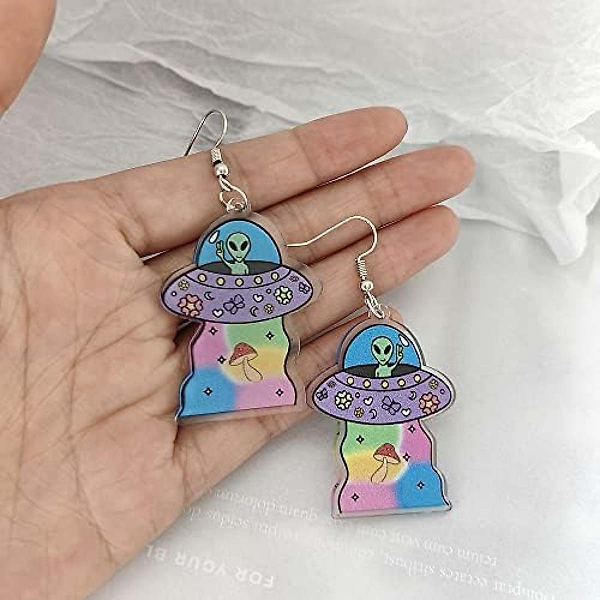 Acrylic Alien Earrings UFO Dangle Earrings for Women Cute Funny Novelty Earrings Jewelry (Colored alien-A)