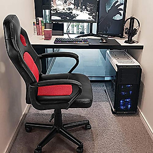 Topeakmart Home Office Desk Chairs High Back Leather Racing Chair Height Adjustable Executive Task Chair Rolling Chair Red