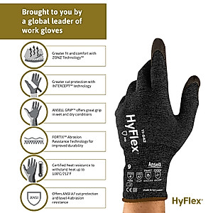 HyFlex 11-542 Cut/Heat-Resistant Kevlar Mechanical Work Gloves w/Nitrile Palm for Machinery, EMS, Automotive - Size 9, Black (12 Pairs)