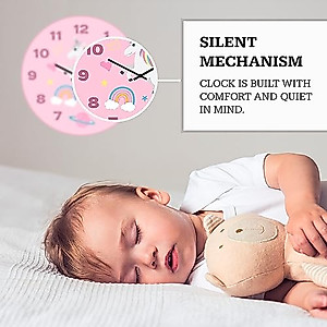 Soul Decor Pink Unicorn and Rainbow Wall Clock, Silent Non-Ticking, Girl/Boy Room Unisex Clock for Children Bedroom Decor, Made in The USA 12 Inch Round