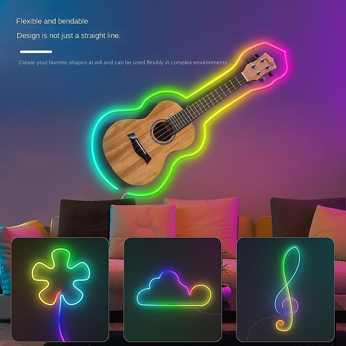 ZZHIC Cross-Border Factory KESHU Neon Light with Waterproof Music led Low Voltage 24V Soft Silicone Light Belt American Gauge (WiFi 5m 480light)