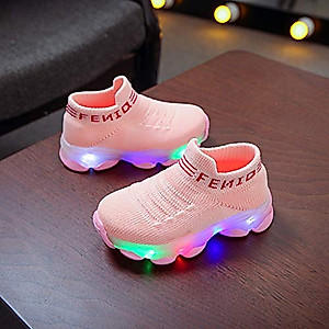 Lykmera Children Baby Luminous Shoes Sport Running Shoes Boys Socks Shoes Casual Led Run Mesh Letter Printed Shoes (Pink, 15-18 Months)