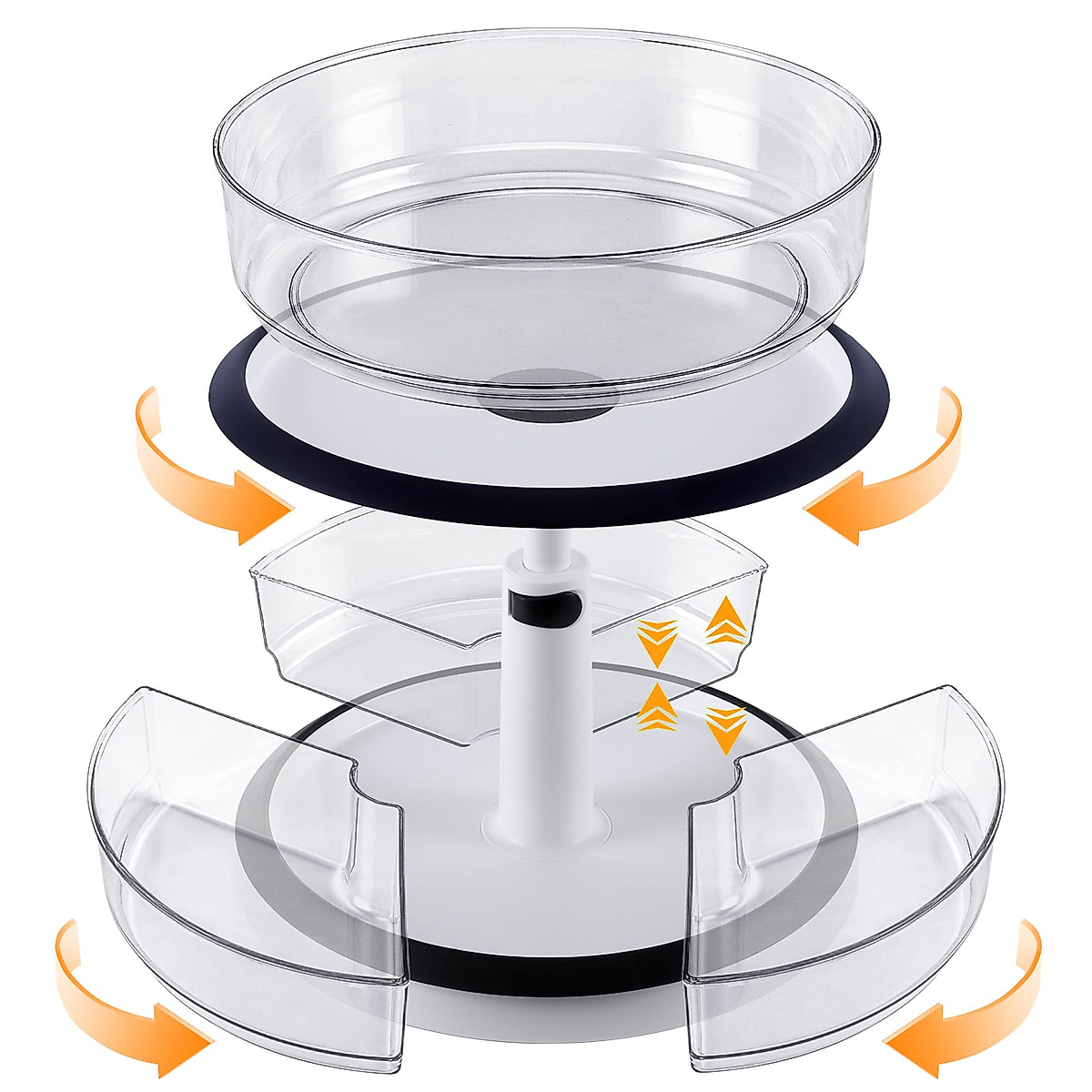 2 Tier Lazy Susan Turntable Organizer, 11 Inches Height Adjustable Spice Rack for Kitchen Cabinet, Countertop, Bathroom, Makeup, Pantry Organization and Storage with 4 Removable Bins