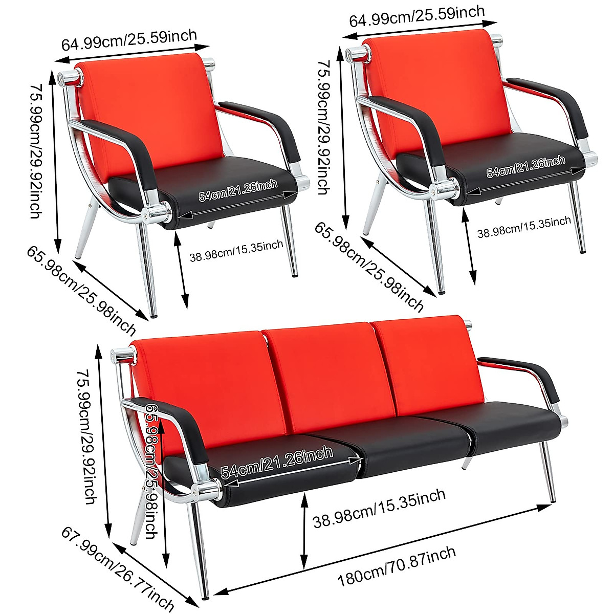 Waiting Room Reception Bench,PU Furniture Guest Seating Lobby Conference Chairs with Armrest for Clinic Office Airport Barber Salon Bank,3 Seat,Guest Chair Reception Chair,Executive Chair Set of 2