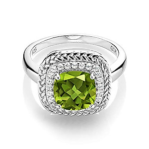 Gem Stone King 925 Sterling Silver 8MM Cushion Gemstone Birthstone Halo Engagement Ring | Wedding Engagement Anniversary Promise Ring For Women | Available In Size 5, 6, 7, 8, 9