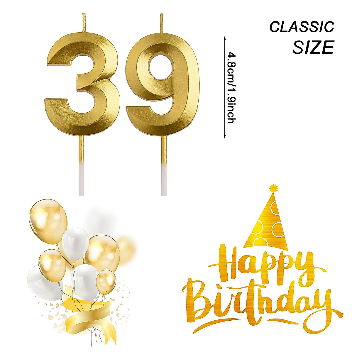 AOOLADA 39th 93rd Birthday Candles, Gold 93 39 Year Old Number Birthday Candles, Birthday Party Decorations Cake Topper Gifts for Men Women