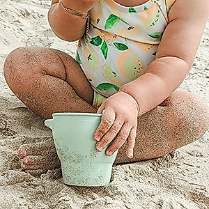 BraveJusticeKidsCo | Snack Attack Cup Collapsible Silicone Container Toddler and Baby Catcher Lid (Mint Green)