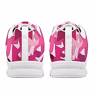 INSTANTARTS Breast Cancer Awareness Fashion Anti-Slip Flat Shoes, Women's Lightweight Mesh Running Shoes, Casual Breathable Lace-Up Walking Shoes