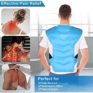 Relief Expert Large Ice Pack for Full Back and Shoulder with Straps, Reusable Gel Cold Pack with Cold Compress Therapy for Discomfort and Fatigue Relief, Post-Workout Recovery with Soft Plush Lining