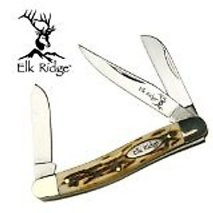 Elk Ridge - Outdoors Manual Folding Knife - Gentleman's Knife - Stockman Knife - 3.5-in Closed, 2.75-in Stainless Steel Blades, Faux Stag Handle - EDC - ER-323I