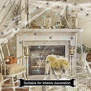 300 Sqft Halloween Spider Web Decorations, with 10 Glow in the Dark+10 Black Fake Scary Spiders, Super Stretch Cobwebs Creepy Halloween Indoor Outdoor Office Party Supplies (300 Sqft Web+20 Spider)