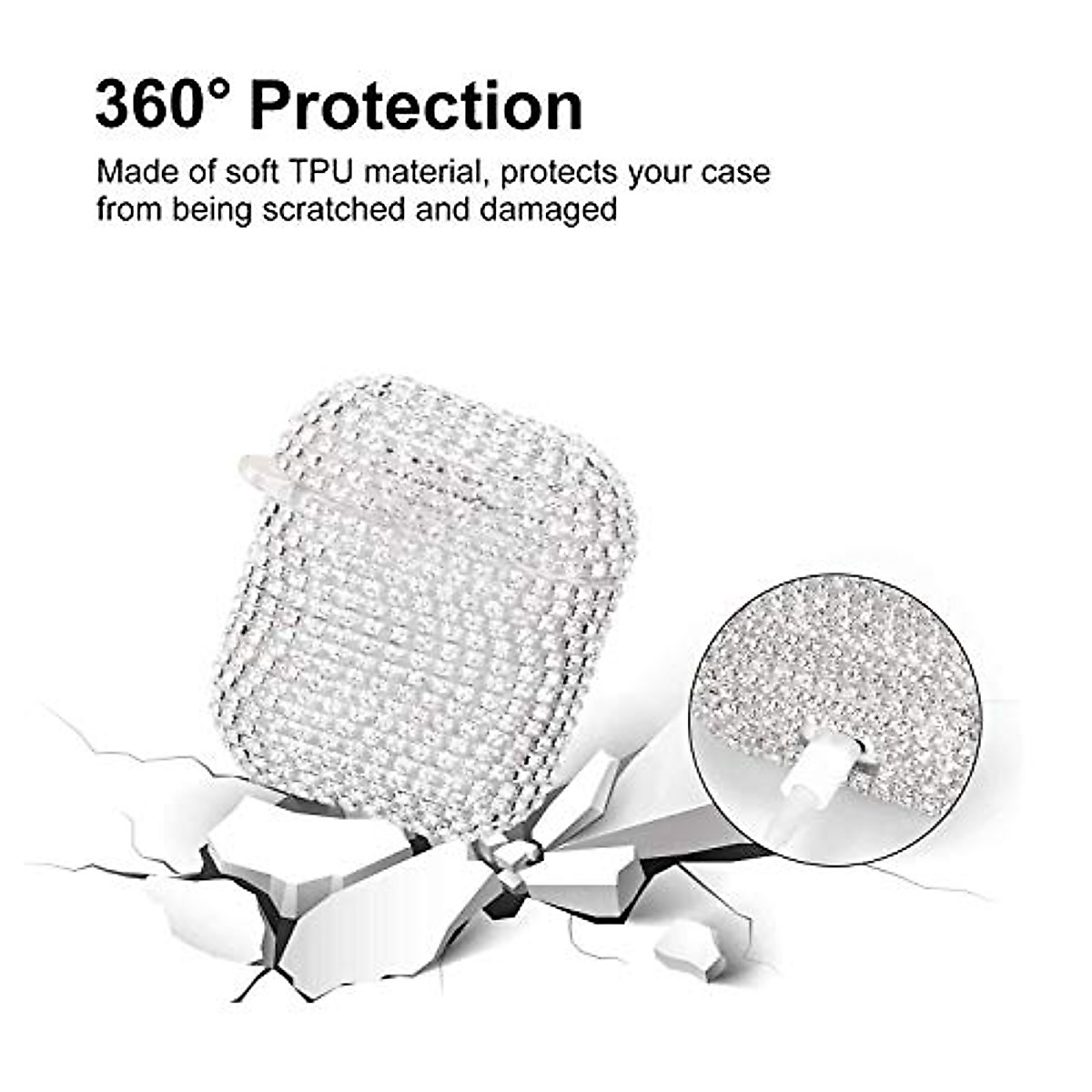 Luxurious Shining Rhinestone Diamante Apple AirPods Case, Bling Sparkle Protective Cover Carrying Mickey Ball Keychain for Airpods 2nd & 1st Gen,Shockproof Anti-Scratch Anti-dust (Silver)
