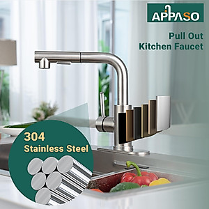 APPASO Bar Sink Faucet 8 INCH, Brushed Nickel Kitchen Faucet with Pull-Out Sprayer Stainless Steel, Modern Single Handle Bathroom Utility Faucet, Pull Down Small Faucet for RV Camper Outdoor Restroom