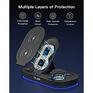 Wireless Charging Station, TELSOR 3 in 1 Foldable Wireless Charger, 18W Fast Wireless Charging Station for iPhone14/13/12/11/Pro/Max/XS, iWatch S8/7/6/5/4/3/2/SE, AirPods 3/2/Pro/Pro 2nd, Black