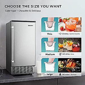 EUHOMY Commercial Under Counter Ice Maker Machine, 80 Lbs/Day Auto-Cleaning & 24H Timer, Stainless Steel Built-in Freestanding Ice Maker, 24 Lbs Storage, Perfect for Commercial & Home Use