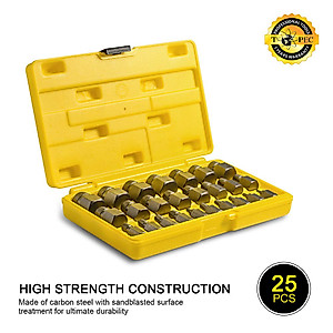 Topec 25Pcs Screw Extractor Set, Hex Head Multi-Spline Easy Out Bolt Extractor Set, Premium High Carbon Steel Rounded Bolt Remover