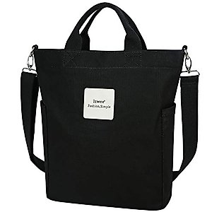 Iswee Canvas Tote Bag for Women Casual Shoulder Work Bag Crossbody Top Handle Bag Shopping Handbags for Women (Black)