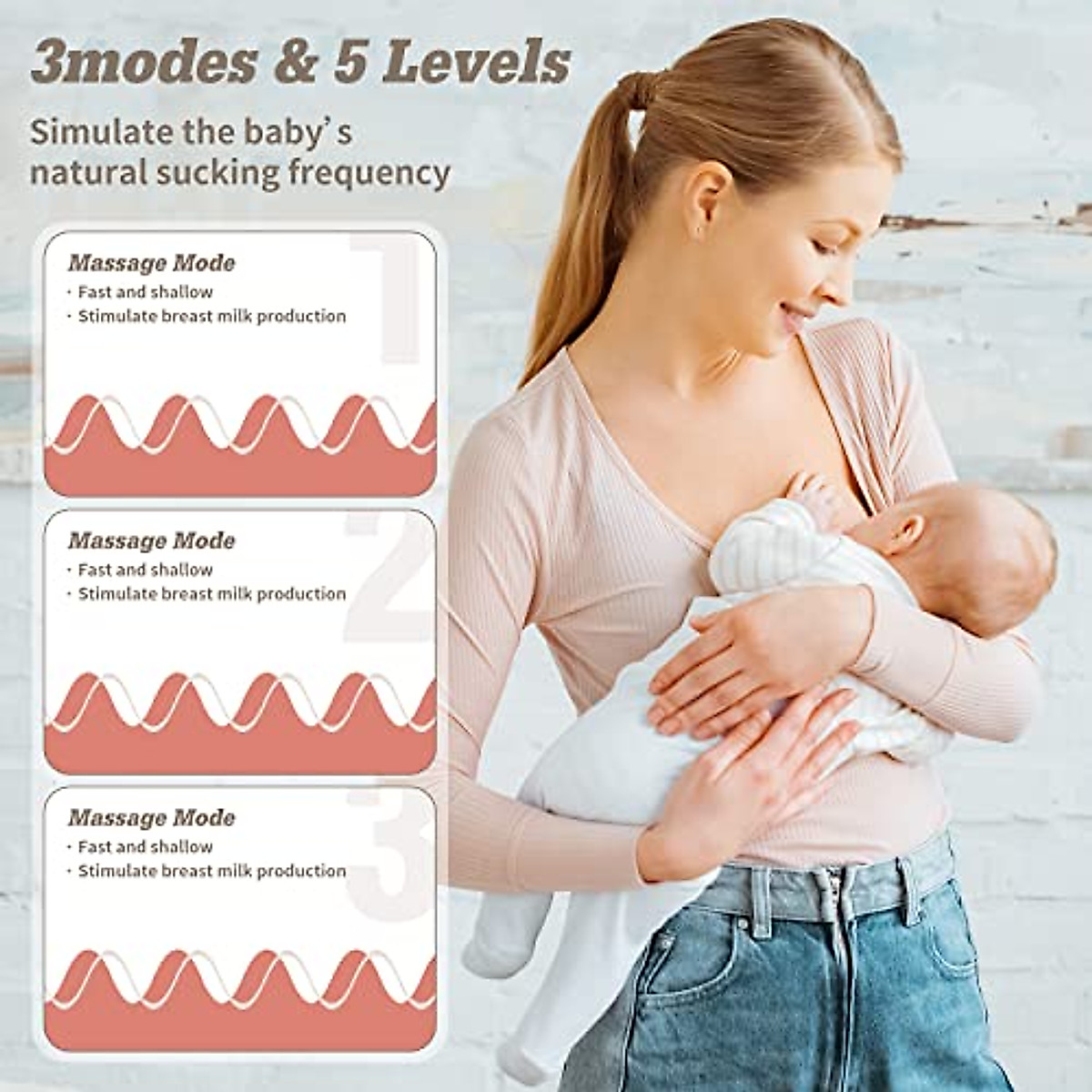 Breast Pump Electric,Wearable Breast Pump,Portable Breast Pump with 3 Modes 9 Levels,Memory Function Rechargeable Single Milk Extractor with Massage Mode-24mm Flange…