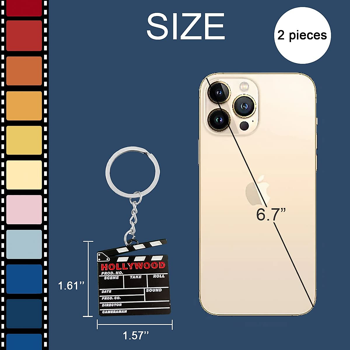 Sunwel Fashion 2 Pack Hollywood Keyring Film Cut Action Scene Board Clapboard for Women Men
