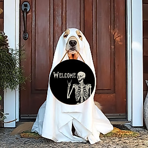 Halloween Decorations Wreath Halloween Skull Welcome Door Sign Front for Door Decoration, Rustic Wooden Holiday Decor for Front Door Porch Window Wall Farmhouse Indoor Outdoor