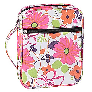 Bible Covers Case,Carrying Book Case with Handle and Zippered Pocket,Church Bible Bag Protective,Bible Book Covers for Women,Beautiful Bible case for Girls,Study Bible Holder (Pink Flowers)