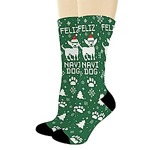 Dog Lovers Gifts Feliz Navi Dog Paw Print Socks Christmas Accessories 1-Pair Novelty Crew Socks
