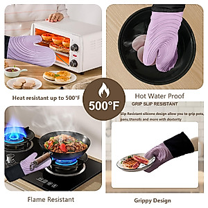 Tayfeim Silicone Oven Mitts - Oven Mitts Heat Resistant 500F 13.6 IN,FDA BPA-Free Soft Lining Grippy Design Waterproof Flexible Oven Gloves,Oven Mits Set for Cooking baking Kitchen Mittens Pot Holders