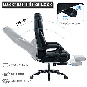 KCREAM Big and Tall 400 LBS Office Executive Chair with Footrest Heavy Duty Metal Base & Linkage Armrests Leather Computer Task Chair Ergonomic Design