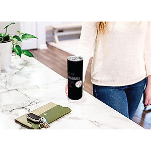 Elanze Designs In My Baseball Mom Era Sport Wrap-Around Design 20 Ounce Stainless Steel On-The-Go Coffee Travel Insulated Skinny Tumbler Mug Cup, Slide Top Lid, MRC-20OZ-SH249