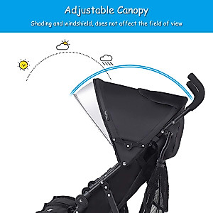 HOMGX Double Stroller, Light-Weight Travel Foldable Design, Twin Umbrella Stroller with 5-Point Harness and Cup Holder, Sun Canopy for Baby, Toddlers (Black), 18 pounds
