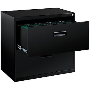 Hirsh 30" W Metal 2 Drawer Lateral File Cabinet Set Black with Front/Back Rails, Fully Assembled