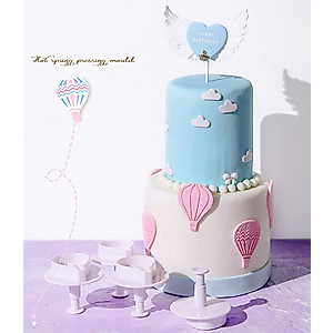 Fewo Set of 9 Hot Air Balloons Cloud Plastic Fondant Cutting Mold Grass Sheep Biscuits Gum Paste Sugar Craft Cookie Cutter Baby Shower Party Cake Cupcake Decorating Tools