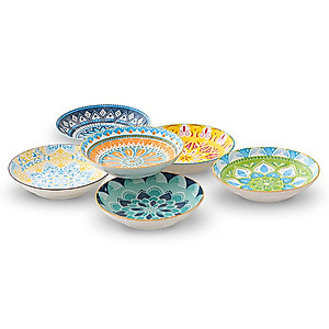 AHX Ceramic Pasta Bowls Salad Bowl - porcelain serving bowl Set of 6-8" Wide and Shallow Soup Bowls plates Set - Microwave and Dishwasher Safe(23OZ)