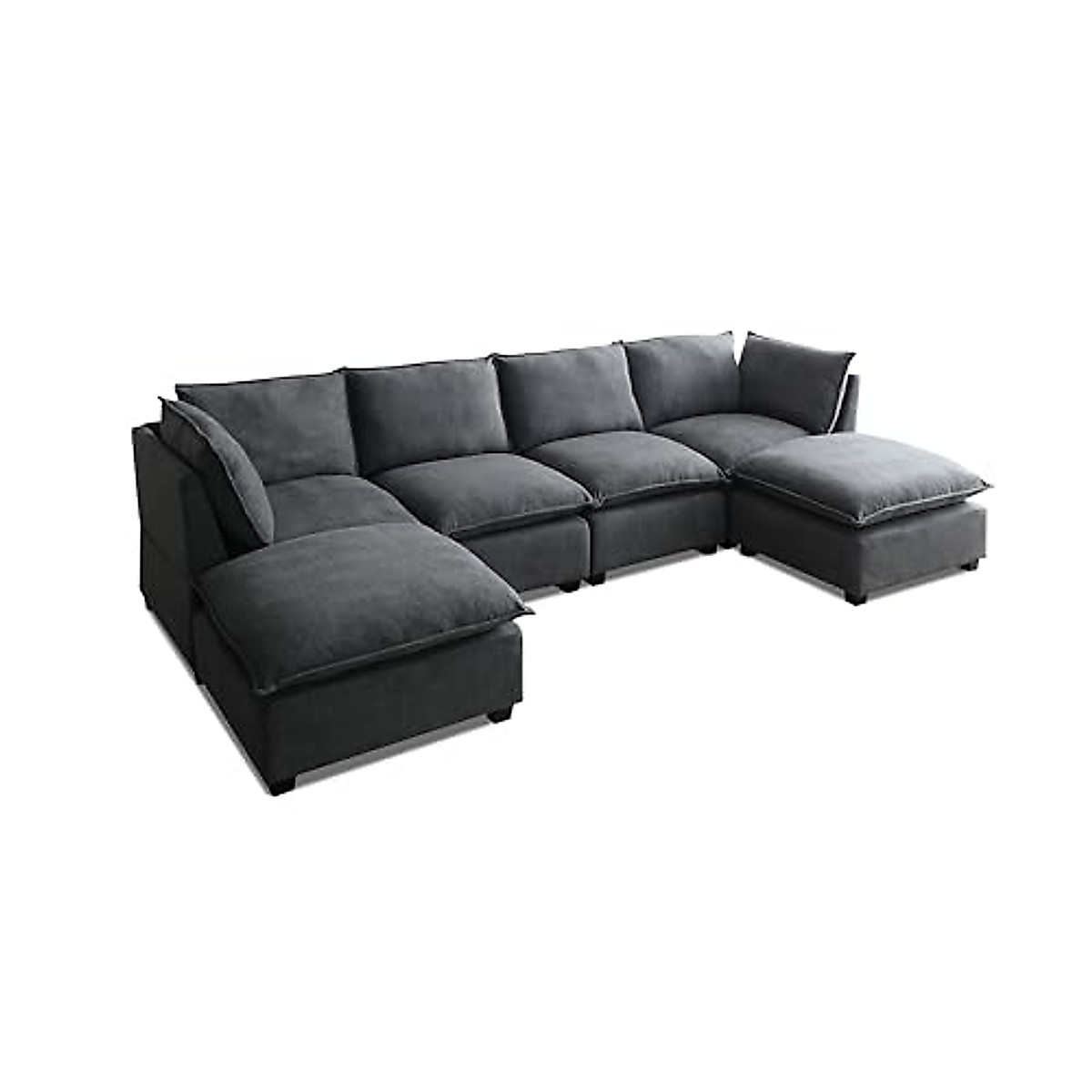 U Shaped Convertible Modular Sectional Sofa with Movable Ottomans and Solid Wood Legs , Free Combination Reversible Corner Couch , 6 Seater Oversized Upholstered Sleeper Sofabed for Living Room Office
