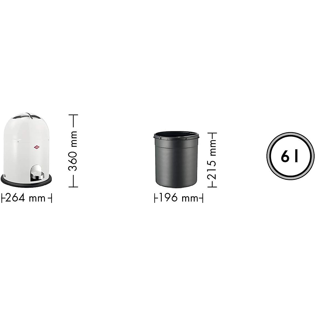 WESCO Waste Bin Mini Master 6 L Powder-Coated Sheet Steel, Black, 26,4x26,4x36 cm,