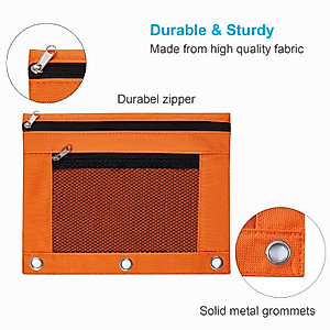 Sooez Pencil Pouch for 3 Ring Binder, 2 Pack Fabric Binder Pouch with 2 Pockets, Pencil Bags with Zipper and Reinforced Grommets, Pencil Cases for Binder