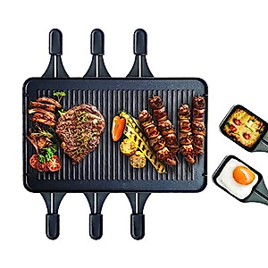TinaMros 3 Layers with Lid 1500W Portable Non-Stick Reversible 2 in1 Electric Raclette Grill Table for 8 Paddles and Person