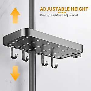 Aluminium Shower Shelf for Shower Rail Shower Caddy Shelves No Drilling Shower Rack,Shower Holder with 4 Hooks Holder and Guardrail Stand for Soap Shampoo Conditioner Organizer,for 19mm - 25mm Rail