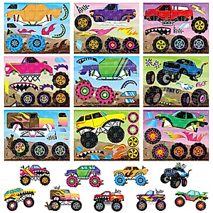 Haooryx 45 Sheet Make Your Own Monster Truck Stickers Truck Make-a-Face Holographic Sticker Car DIY Shiny Stickers Games for Kid Fun Craft Project Monster Truck Themed Birthday Party School Supplies