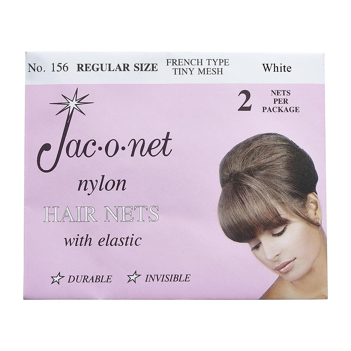 Jac-O-Net French Type, Tiny Mesh Hair Net-Regular Size, White, 2 Nets Per Pack [1 Pack]
