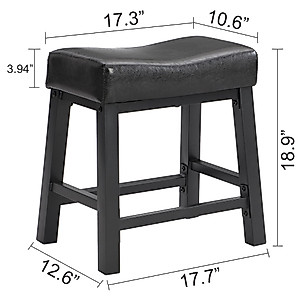 eHemco Heavy-Duty Padded Faux Leather Saddle Seat Kitchen Counter Height Barstools, 18.9 Inches, Black