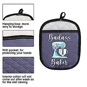 Funny Baker Gift Badass Baker Oven Pads Pot Holder with Pocket for Bake Lover (Badass Baker)